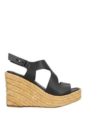 PALOMA BARCELO Raffia And Leather Wedge Sandals - Black