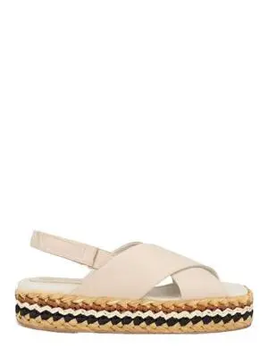 PALOMA BARCELO Raffia And Calfskin Flatform Sandals - White