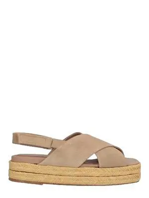 PALOMA BARCELO Leather Raffia Flatform Sandals - Beige