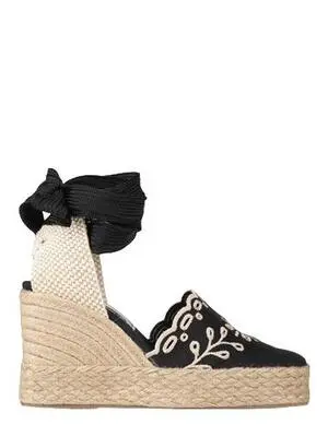 PALOMITAS BY PALOMA BARCELÓ Embroidered Canvas Wedge Espadrilles - Black