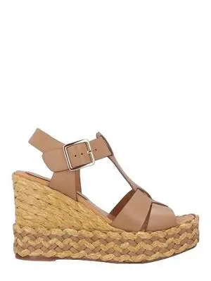 PALOMA BARCELO Raffia And Leather Wedge Sandals - Beige