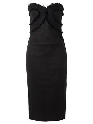 ANDRES OTALORA Playa De Ti Frayed Linen Midi Dress - Black
