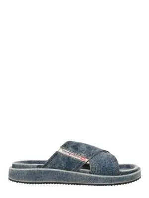 DIESEL Denim Sandals With Brand Logo - Blue
