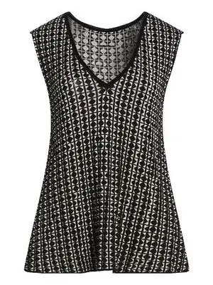 ALESSIA SANTI Jacquard-knit Sleeveless V-neck Top - Black