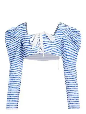 Philosophy Di Lorenzo Serafini Striped Woven Crop Top - Blue
