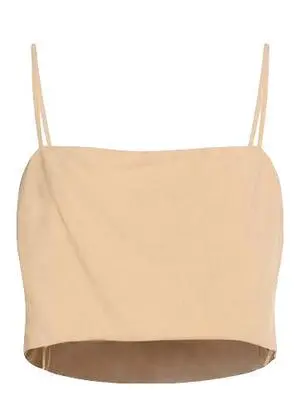 VICOLO Woven Crop Top - Beige