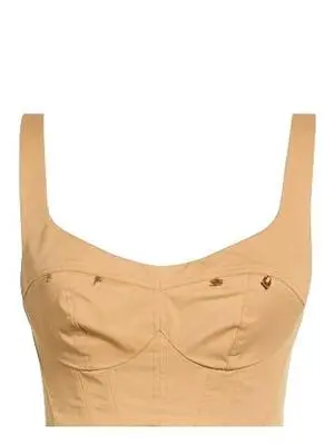 Elisabetta Franchi Cotton Twill Crop Top With Appliqués - Beige