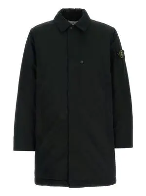 Stone Island Buttoned Capospalla Lungo Coat - Black