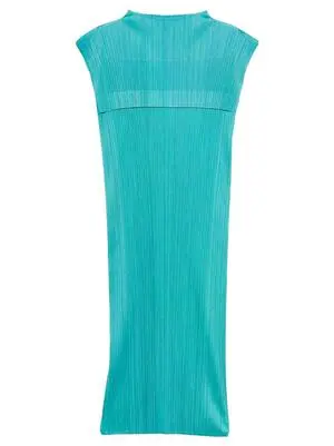 Issey Miyake Pleated Sleeveless Midi Dress - Blue