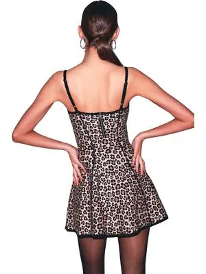 Fleur Du Mal Flared Corset Mini Dress - Leopard