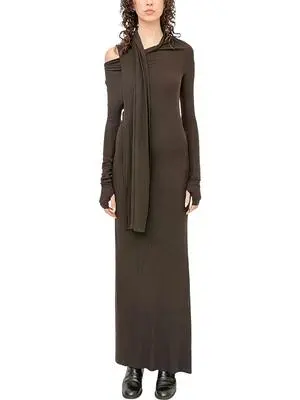 Andrea Ya'aqov Scarf-detail Long-sleeve Maxi Dress - Brown