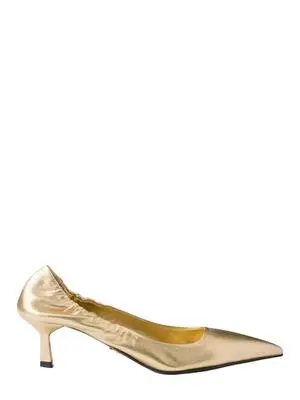 Prada 55mm Ruched Leather Heeled Pumps - Yellow