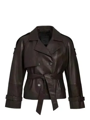 ALLSAINTS Reed Cropped Leather Jacket - Brown