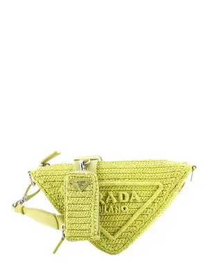 Prada Triangle Logo Zip Crochet Raffia Crossbody Bag - Yellow