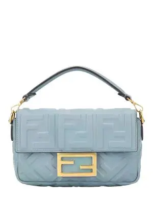 Fendi Mini Baguette Embossed-logo Shoulder Bag - Blue
