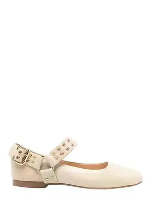 MARC ELLIS Studded Buckle Ballet Flats - Neutrals