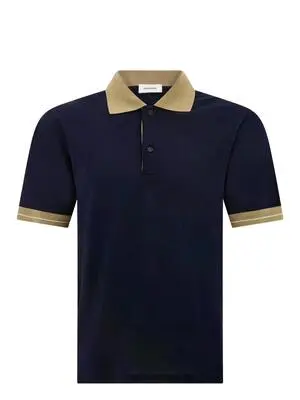 FERRAGAMO Contrasting Stripe Short Sleeve Polo Shirt - Blue