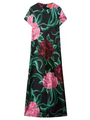 La DoubleJ Swing Floral Midi Dress - Black