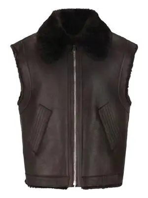 Fendi Fur-collar Logo Leather Gilet - Brown