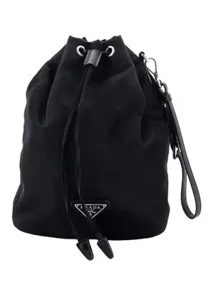 Prada Drawstring Wristlet Tessuto Small Bucket Bag - Black