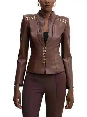 Elisabetta Franchi Faux-leather Embellished Jacket - Brown