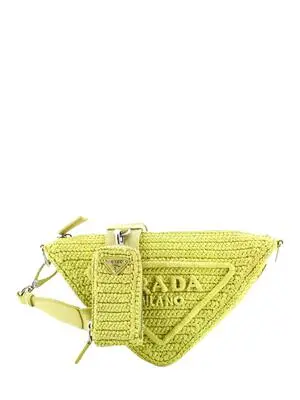 Prada Triangle Logo Zip Crochet Raffia Crossbody Bag - Green