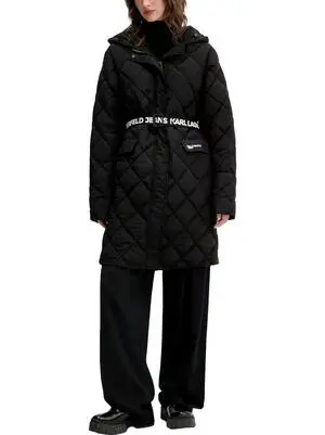Karl Lagerfeld Hooded Quilted Coat - Black