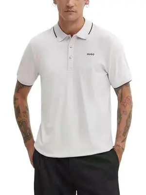 Hugo Button Contrast-trim Polo Shirt - White