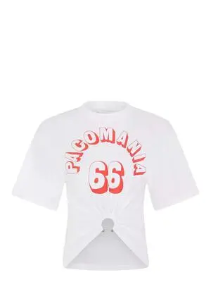 Rabanne Printed Cotton T-shirt With Piercing Detail - White