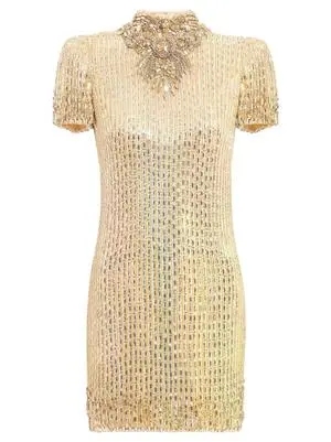 Jenny Packham Kitty Crystal-embellished Turtleneck Mini Dress - Gold