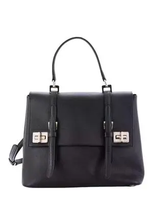 Prada Half Flap Double Turn Lock Saffiano Leather Satchel - Black