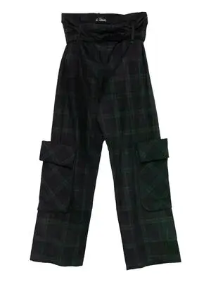 OPEN YY Rolled-waist Tartan Cargo Pants - Green