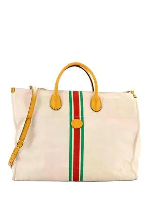 Gucci Foldable Web Canvas And Leather Large Tote Bag - Neutrals
