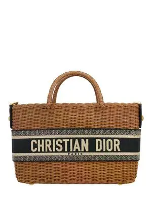 Dior 2021 Wicker And Canvas Tote Bag - Brown