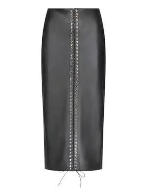 LUDOVIC DE SAINT SERNIN Lace-up Leather Pencil Midi Skirt - Black
