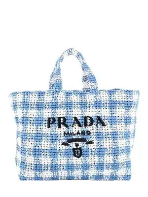Prada Logo Raffia Large Tote Bag - Blue