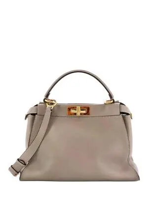 Fendi Peekaboo Regular Satchel With Leather Detail - Grey
