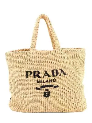 Prada Logo Raffia Large Tote Bag - Black