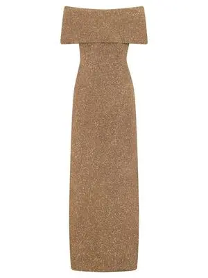Lela Rose Deedie Sequined Knit Gown - Taupe