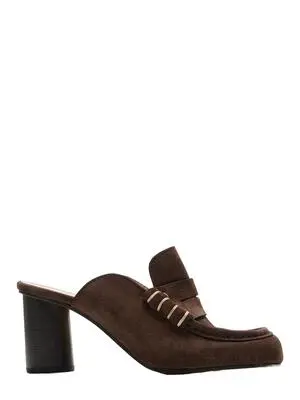 JW Anderson Stitch Suede Loafer Mules - Brown
