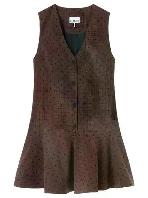GANNI Polka Dot Button Dress - Brown