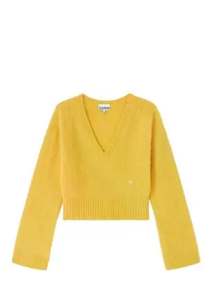 GANNI V-neck Ribbed Sweater - Yellow