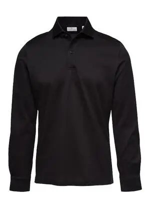 EMANUEL BERG Jacquard Luxe Long Sleeve Polo - Black