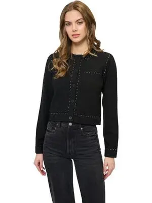 Central Park West Crystal Lurex Whipstitch Cardigan - Black