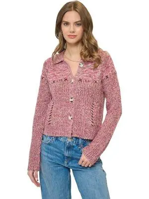 Central Park West Parker Marled Collared Cardigan Pink