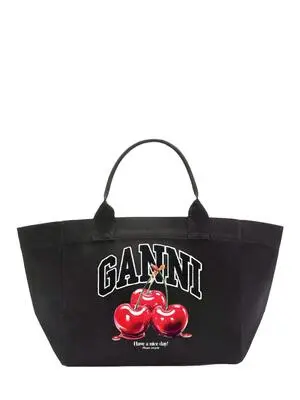 GANNI Xxl Cherry Printed Shopper Tote Bag - Black