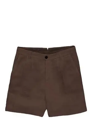 FORTELA Pleated Linen Bermuda Shorts - Brown