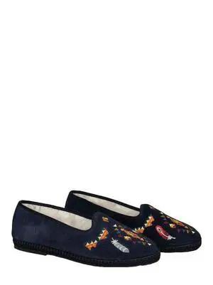 FORTELA Frutate Friulane Suede Slippers With Embroidery - Navy Blue