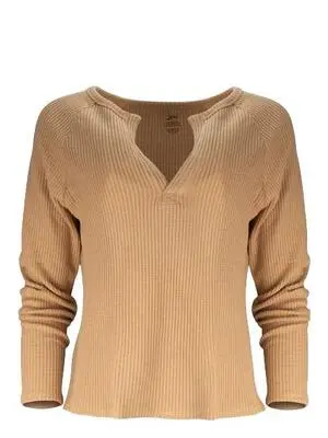 LEZAT Jules Waffle Knit Organic Cotton V-Neck Pullover Iced Coffee