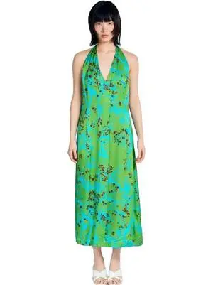LOST PATTERN Halter Midi Dress - Green